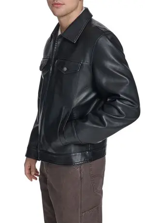 LEVI'S Faux Leather Trucker Jacket - Black