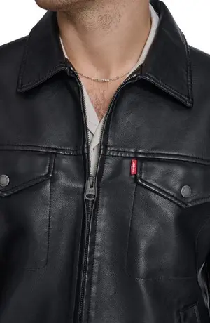LEVI'S Faux Leather Trucker Jacket - Black