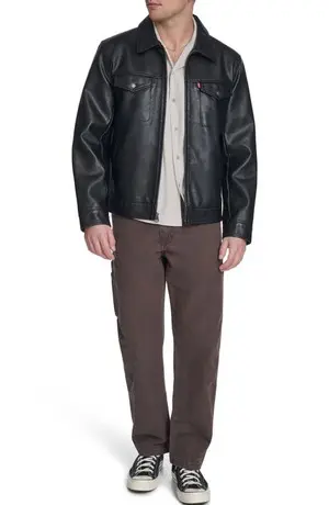 LEVI'S Faux Leather Trucker Jacket - Black
