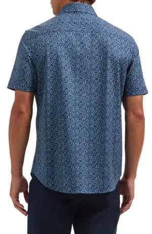 Bugatchi Miles Ooohcotton® Leaf Print Short Sleeve Button-up Shirt - Navy