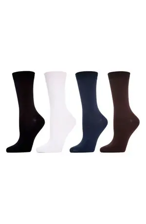 MEMOI Assorted 4-pack Crew Socks - Black/white/brown/blue