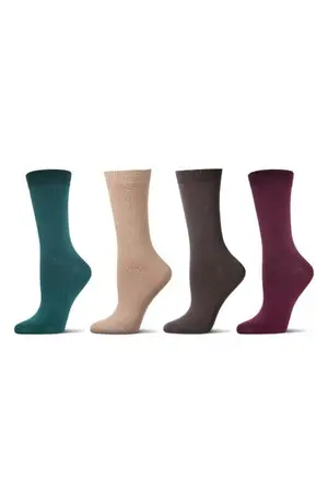 MEMOI Assorted Pack Of Four Crew Socks - Teal/burgundy Multi