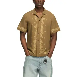 Lucky Brand Embroidered Paisley Camp Shirt - Kangaroo