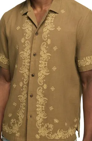 Lucky Brand Embroidered Paisley Camp Shirt