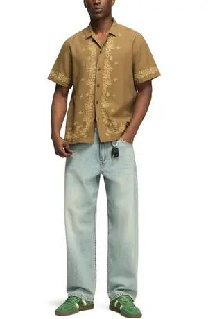 Lucky Brand Embroidered Paisley Camp Shirt