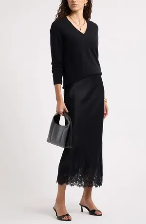 Nordstrom Lace Trim Bias Midi Skirt - Black
