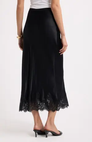 Nordstrom Lace Trim Bias Midi Skirt - Black