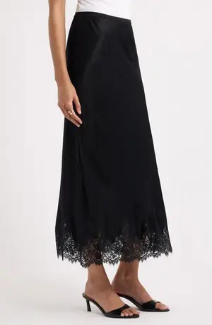 Nordstrom Lace Trim Bias Midi Skirt - Black