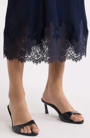 Nordstrom Lace Trim Bias Midi Skirt - Navy Night