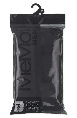 MEMOI Assorted 3-pack Cool Stretch Cotton Boxer Shorts - Black
