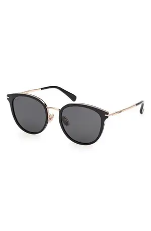 Max Mara 55mm Round Sunglasses - Shiny Black/smoke
