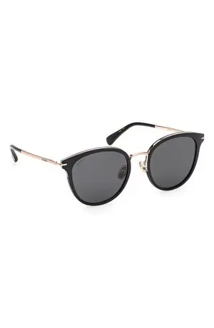Max Mara 55mm Round Sunglasses - Shiny Black/smoke