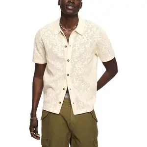 Lucky Brand Openwork Knit Cotton Button-up Shirt - Whitecap Gray