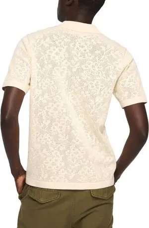 Lucky Brand Openwork Knit Cotton Button-up Shirt