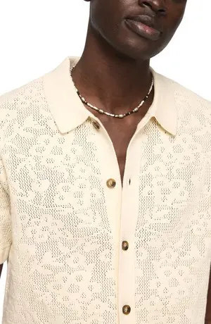 Lucky Brand Openwork Knit Cotton Button-up Shirt