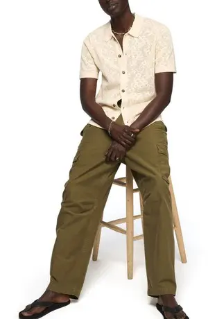 Lucky Brand Openwork Knit Cotton Button-up Shirt