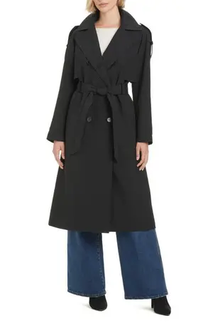 Kate Spade New York Water Resistant Double Breasted Trench Coat Black