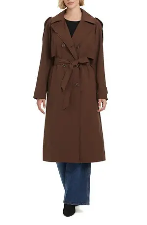 Kate Spade New York Water Resistant Double Breasted Trench Coat - Hot Chocolate
