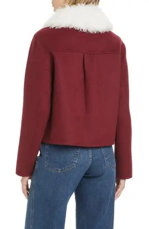 Kate Spade New York Wool Blend Jacket With Removable Faux Shearling Collar - Rhubarb Jam