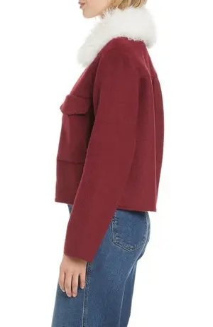 Kate Spade New York Wool Blend Jacket With Removable Faux Shearling Collar - Rhubarb Jam