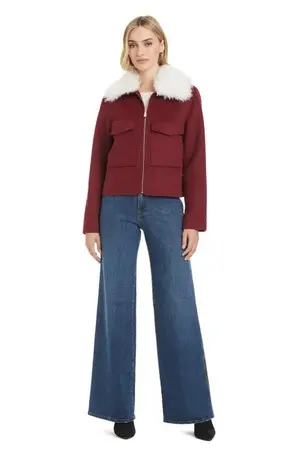 Kate Spade New York Wool Blend Jacket With Removable Faux Shearling Collar - Rhubarb Jam