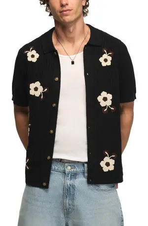 Lucky Brand Crochet Flower Short Sleeve Cardigan