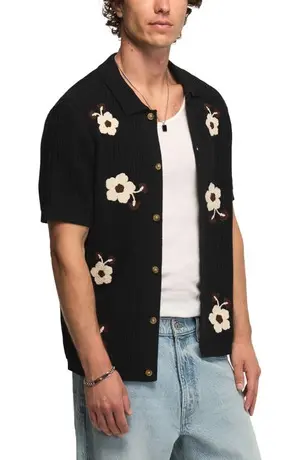 Lucky Brand Crochet Flower Short Sleeve Cardigan