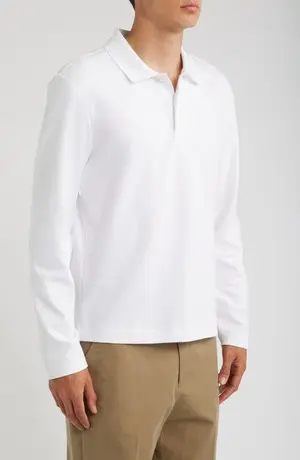 Vince Long Sleeve Peached Cotton Jersey Polo - Optic White