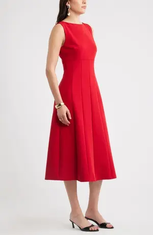 Chelsea28 Bateau Neck Midi Dress - Red Emboldened