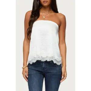 EDIKTED Netta Lacey Strapless Satin Top