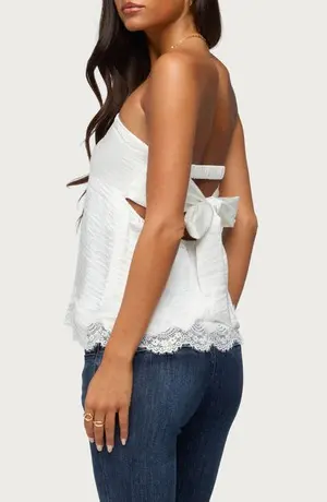 EDIKTED Netta Lacey Strapless Satin Top