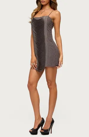 EDIKTED Ione Studded Fringe Minidress
