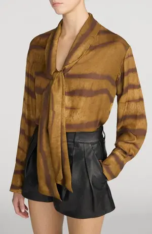 FRAME Oversized Silk Tie Neck Shirt