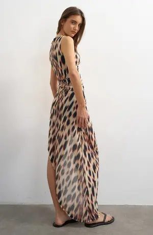 Topshop Abstract Print Mesh Sheath Maxi Dress
