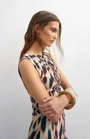 Topshop Abstract Print Mesh Sheath Maxi Dress