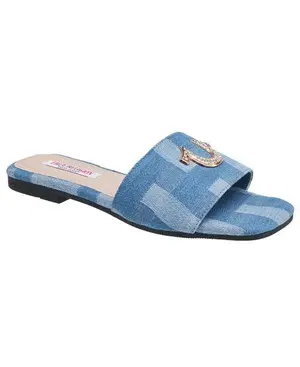 True Religion Mona Bling Logo Single Band Sandal - Denim