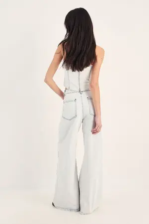Nasty Gal Acid Wash Embroidered Baggy Jeans