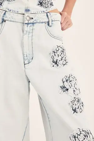 Nasty Gal Acid Wash Embroidered Baggy Jeans