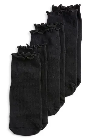 STEMS 3-pack Lettuce Edge Rib Ankle Socks - Black