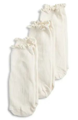 STEMS 3-pack Lettuce Edge Rib Ankle Socks - Cream