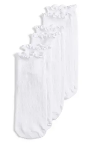 STEMS 3-pack Lettuce Edge Rib Ankle Socks White