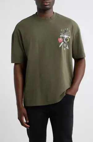 ALLSAINTS Oversize Serrate Graphic T-shirt - Forest Green