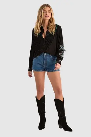 Nasty Gal Fringe Western Button Down Shirt - Black