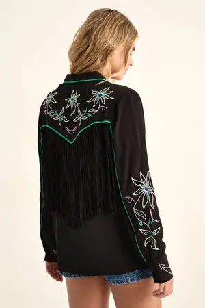Nasty Gal Fringe Western Button Down Shirt - Black