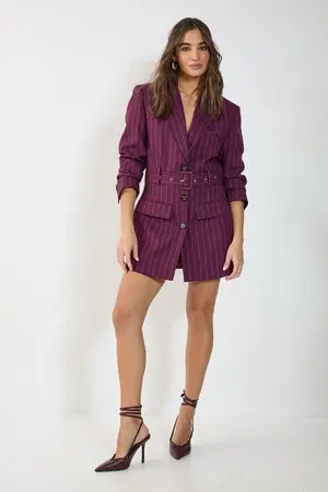 Nasty Gal Pinstripe Belted Blazer Dress
