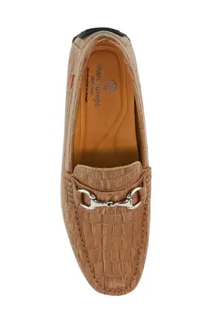 MARC JOSEPH NEW YORK Central Park Leather Slip-on Loafer With Buckle Detail - Cognac Croco