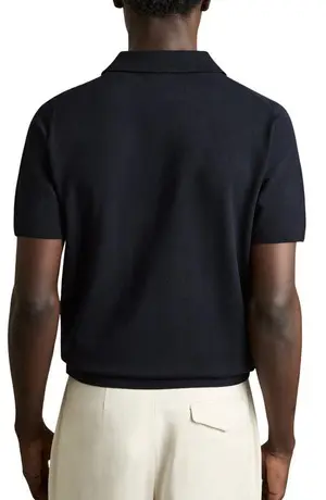 REISS Finch Short Sleeve Linen & Cotton Polo Sweater