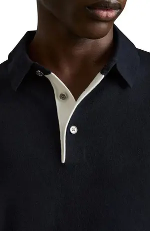 REISS Finch Short Sleeve Linen & Cotton Polo Sweater