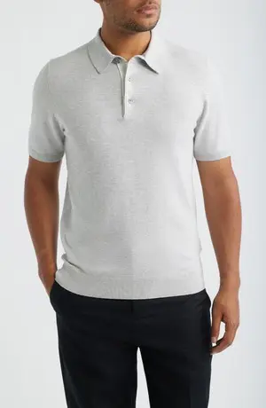 REISS Finch Short Sleeve Linen & Cotton Polo Sweater - Soft Grey