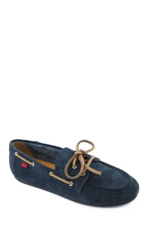 MARC JOSEPH NEW YORK Grove Street Slip-on Leather Loafer With Tie Bow - Navy Suede
